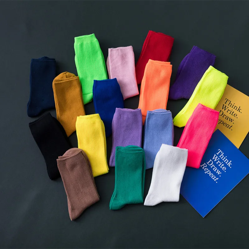 New Colorful Harajuku Style Retro Women Cotton Funny Socks Solid Candy ...