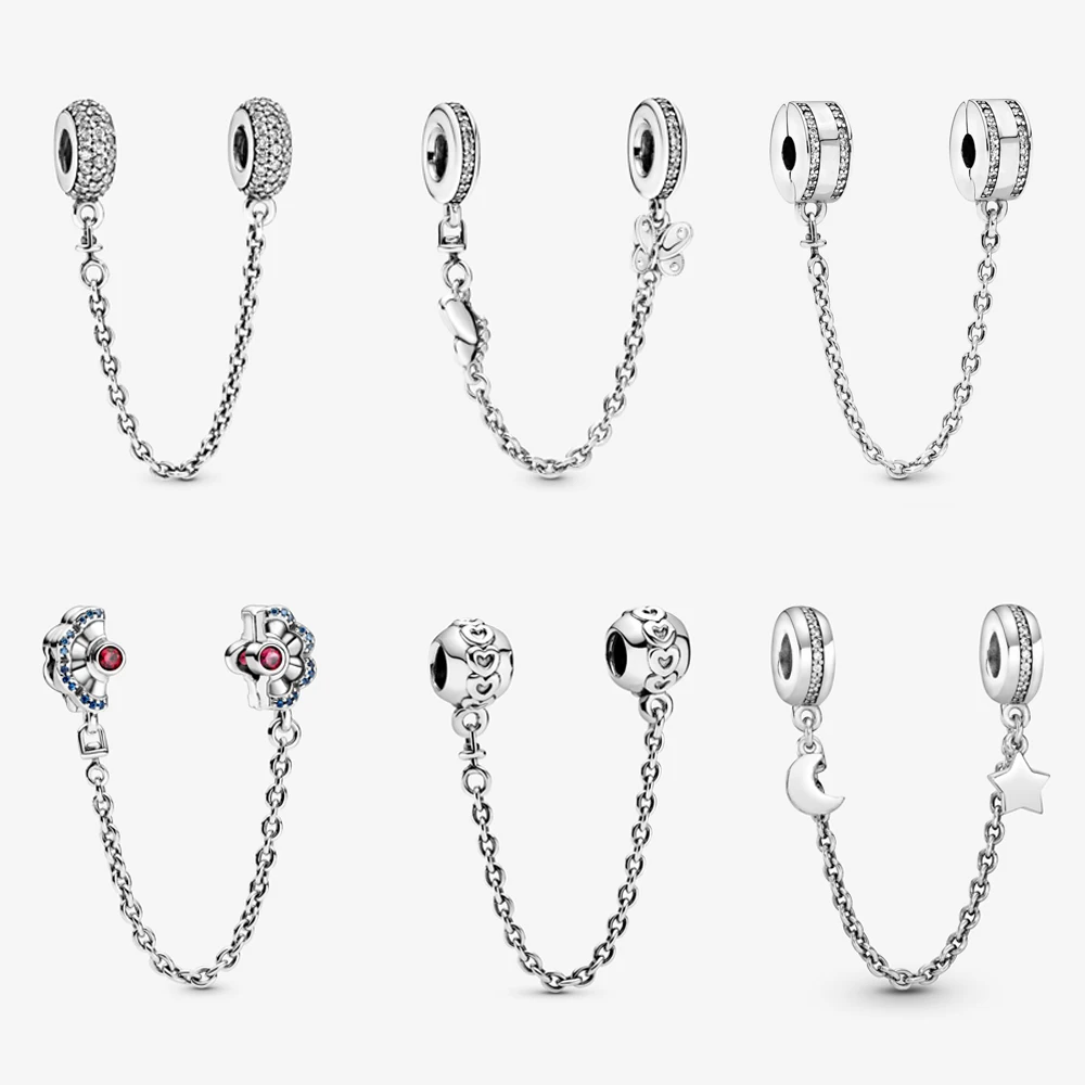 925 Silver Safety Chain Bead Charm Fit Pandora | Pandora Safety Chains ...