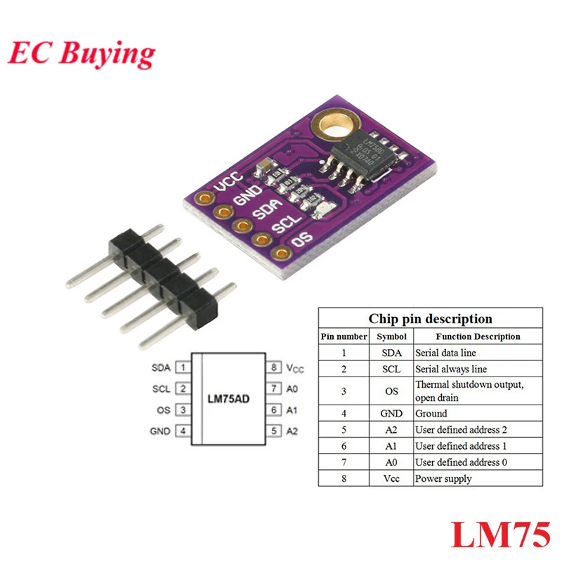 Lm75 Lm75a Sensor Module Temperature Sensors High Speed I2c Iic Interface High Precision Lm75ad ...