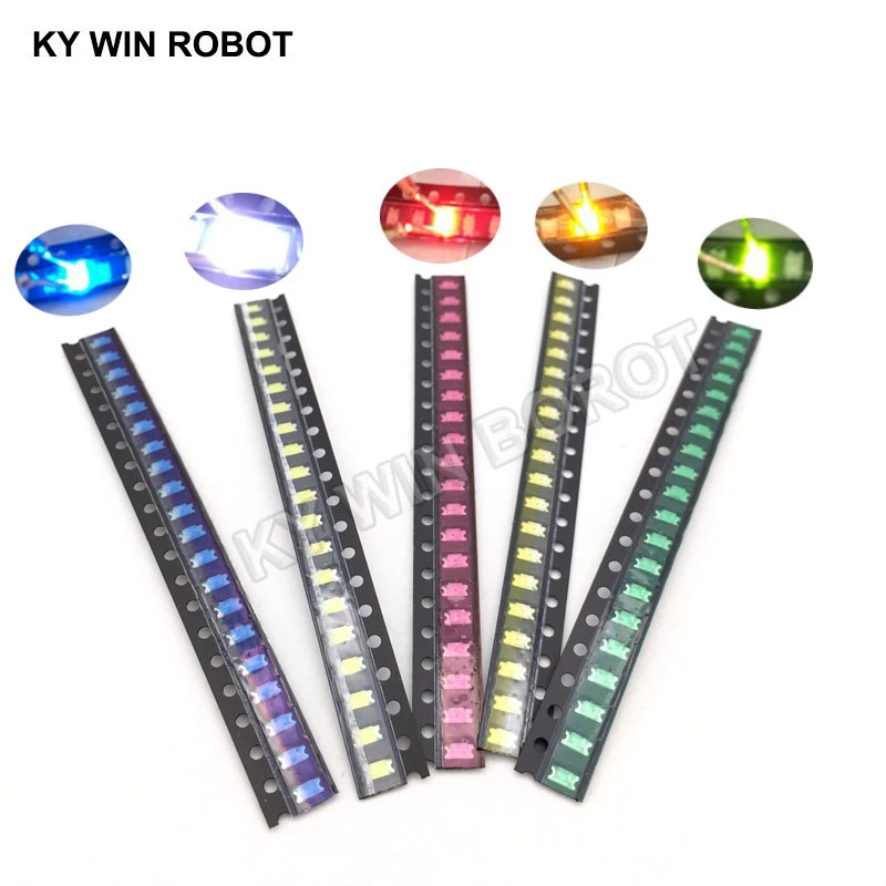 100pcs=5 colors x20pcs 1206 SMD LED light Package Red White Green Blue ...