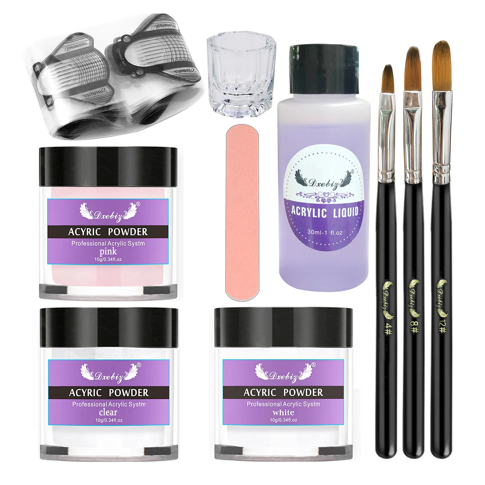 Acrylic Nail Kit Acrylic Powder Liquid Set with Nail Brush Nail Forms ...