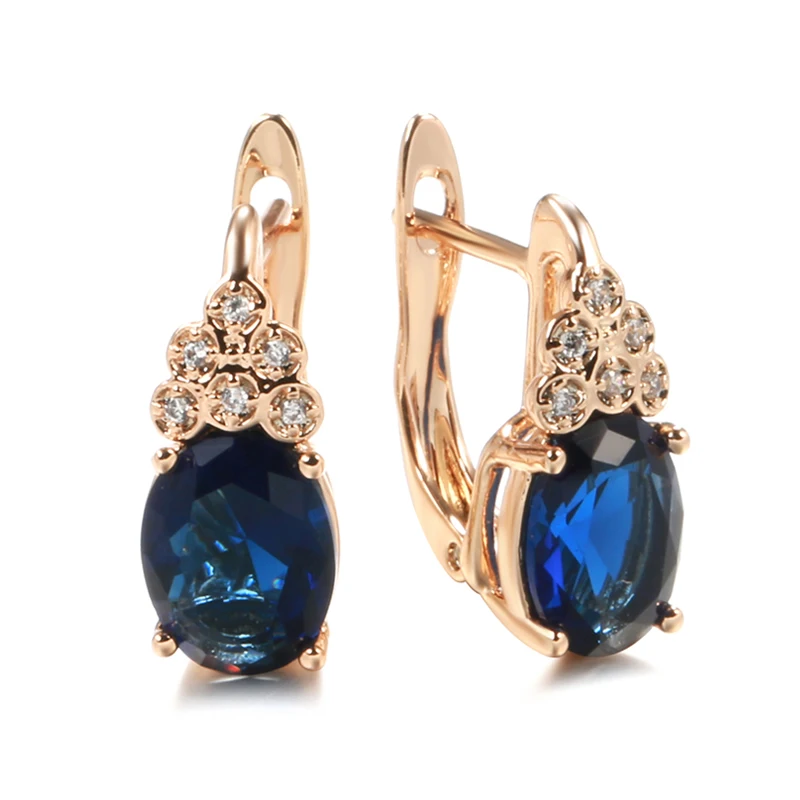 Kinel Luxury Bride Wedding Earring Fashion 585 Rose Gold Blue Natural