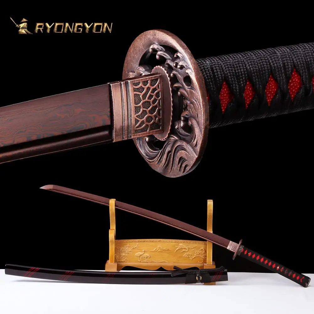Handmade Katana Real Sword Sharp Samuraiดาบญี่ปุ่นดาบนินจาดามัสกัสเหล็ก ...
