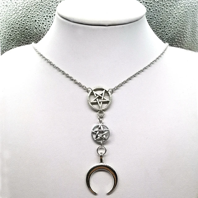 Upside Down Crescent Moon Symbol Half Moon Necklace For Men, Silver