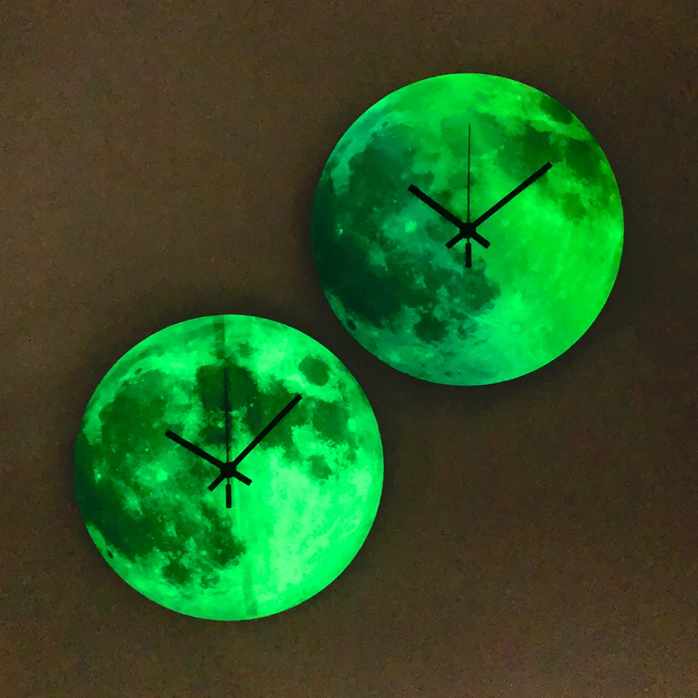 New Luminous Moon Wall Clock Glow In The Dark Wall Clock Planet ...