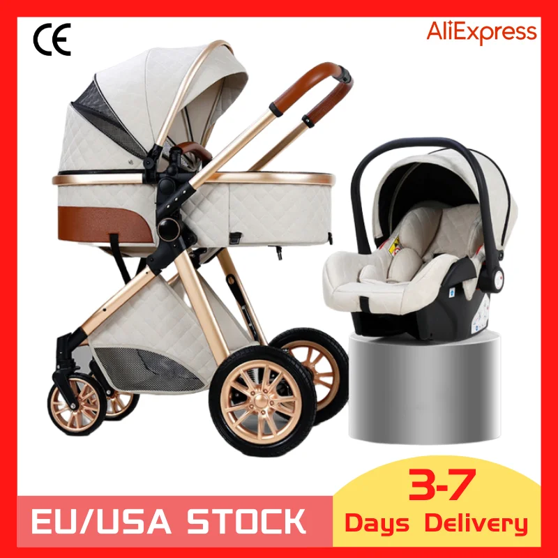 3 In 1 Baby Stroller Royal Luxury Leather Aluminum Frame High Landscape ...