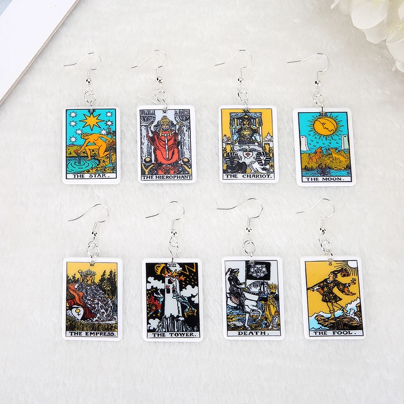 1pair Drop Earring Small Size Tarot Deck Card Sun Moon Star And The ...