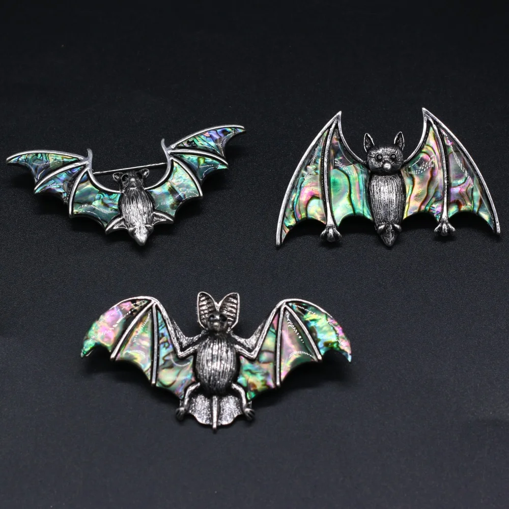 Natural Abalone Shell Bat Broche para homens e mulheres, Pins Vintage, Acessórios Jóias, Moda