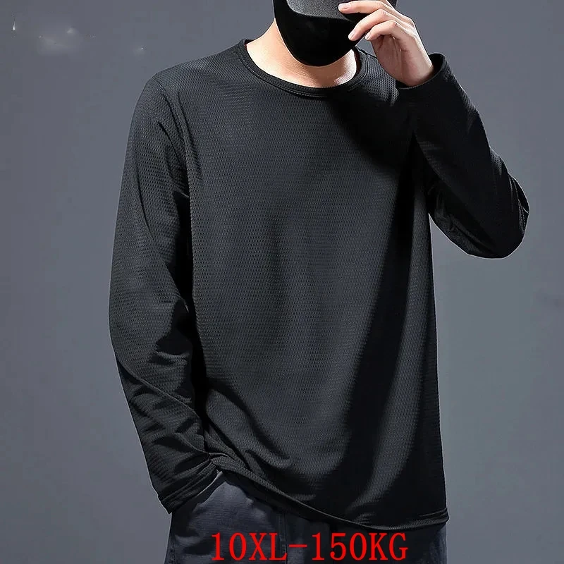 Large Size 10xl 150kg Men's T-shirt Plus Size 8xl 9xl 7xl Summer Long Sleeve Round Neck Cotton ...