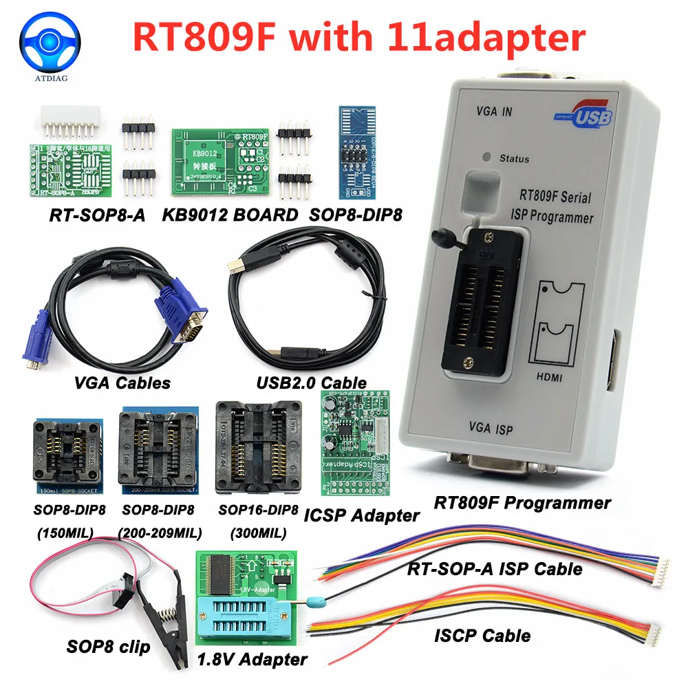 RT809F 직렬 ISP 프로그래머, 어댑터 11 개, 1.8V 어댑터, SOP8 테스트 클립, EDID 케이블, 최고 품질, 무료 배송| | - AliExpress