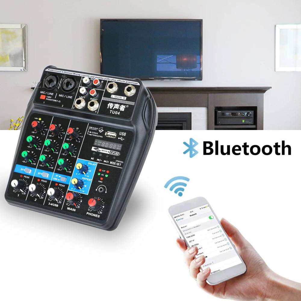 Professional Audio interface Sound Mixer 4Channel Mixing console Desk ...