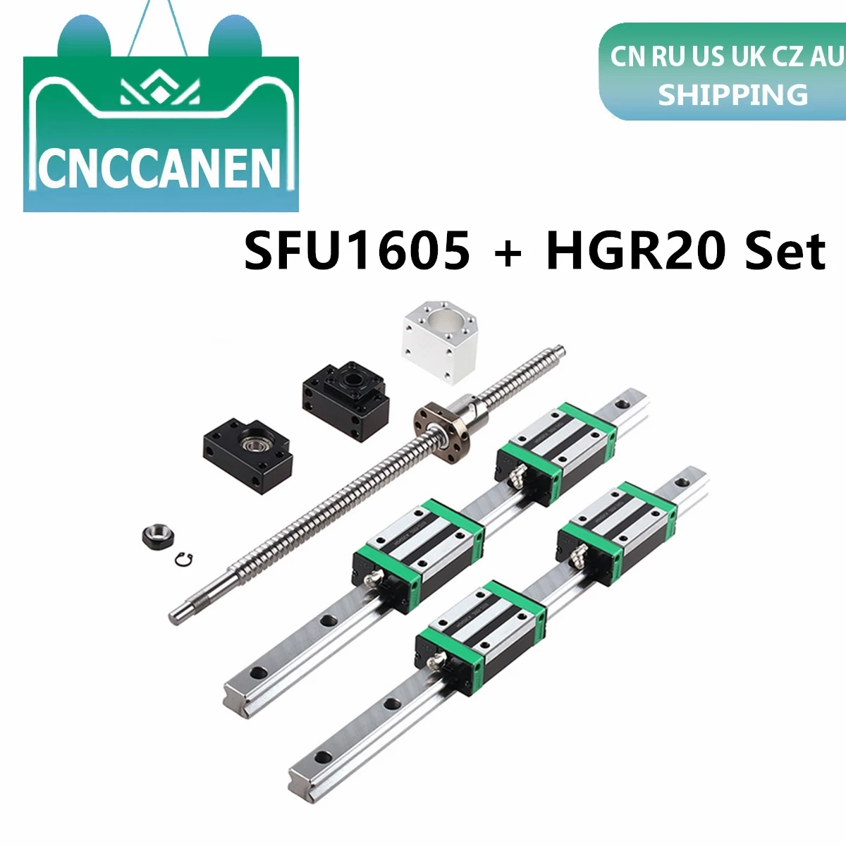 HGR20 Square Linear Guides Rail 2set HGR20+ Block HGH20CA +SFU1605 Ball ...
