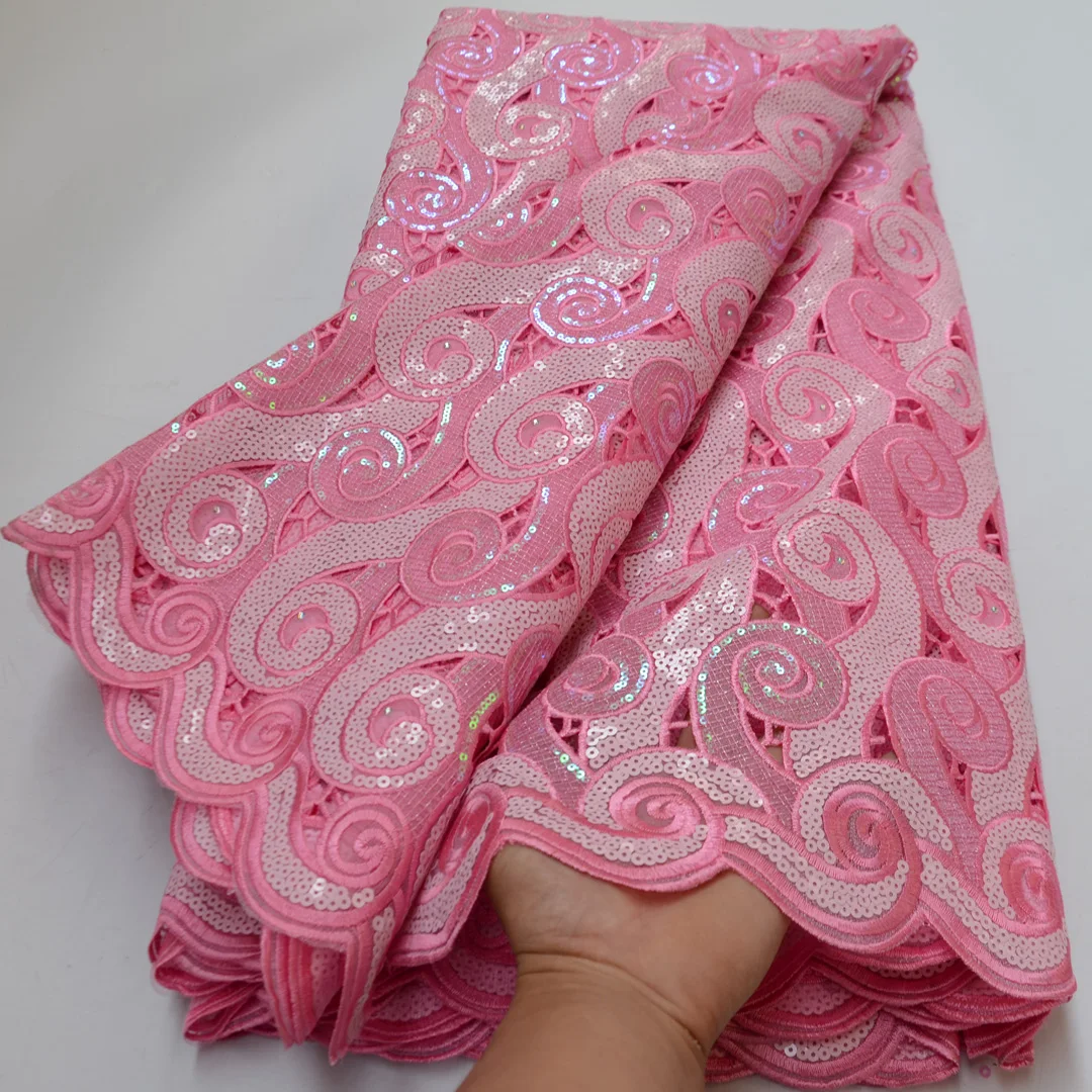 5yards-pc-Beautiful-Nigerian-party-lace-high-grade-pink-African-handcut ...