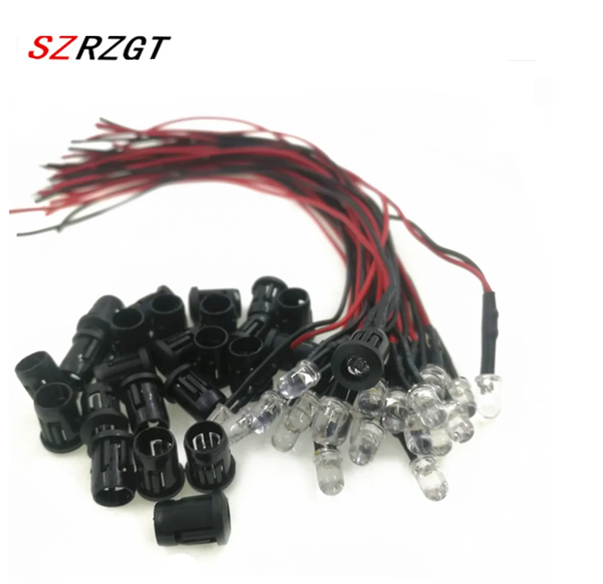 10 100pcs 3mm/5mm Red/Green/Blue/RGB 12V DC Round Pre Wired Water Clear ...