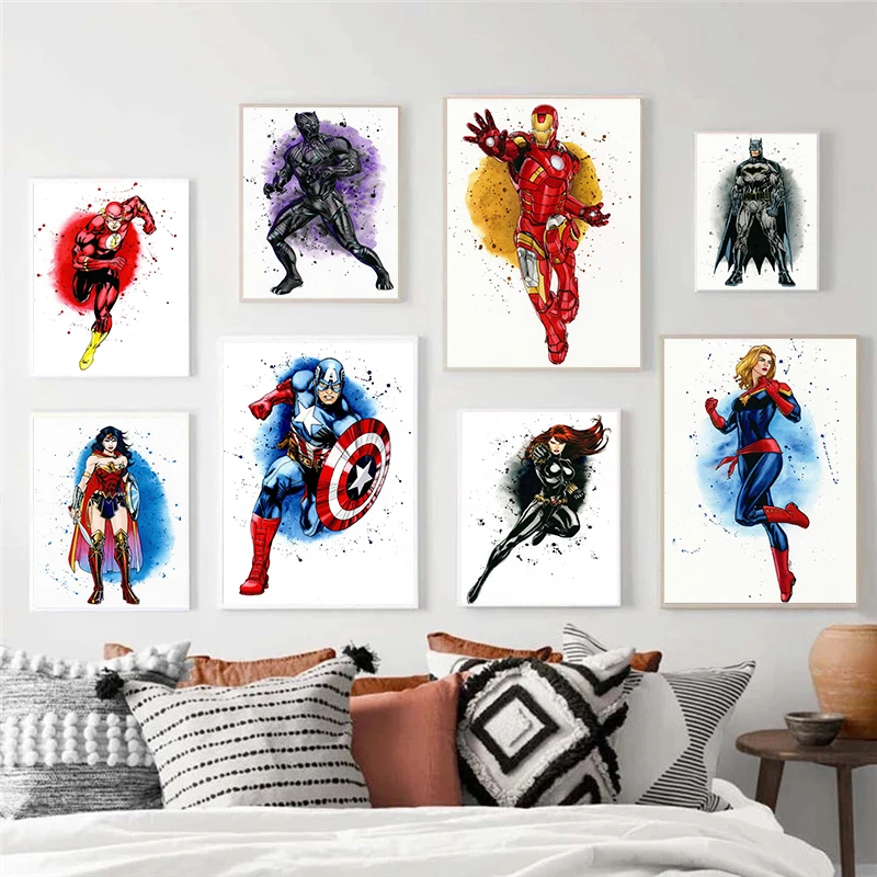 Marvel Avengers Anime Poster Iron Man Captain America Canvas Painting ...
