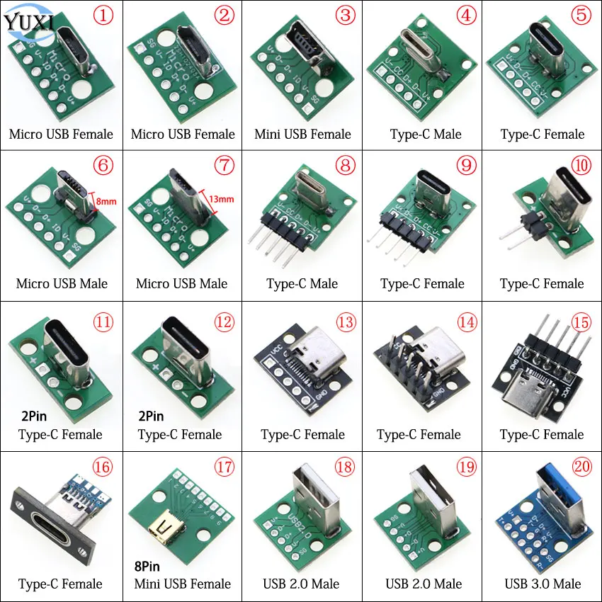 YuXi-1Pc-Micro-Mini-USB-Type-c-PCB-Test-Board-Data-Charging-Dock-USB-2 ...