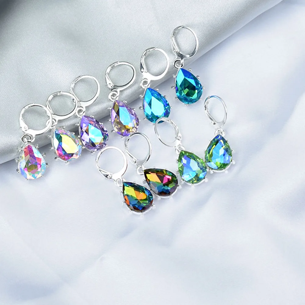 Colorful-Geometric-Crystal-Water-Drop-Earrings-For-Women-Silver-Color ...