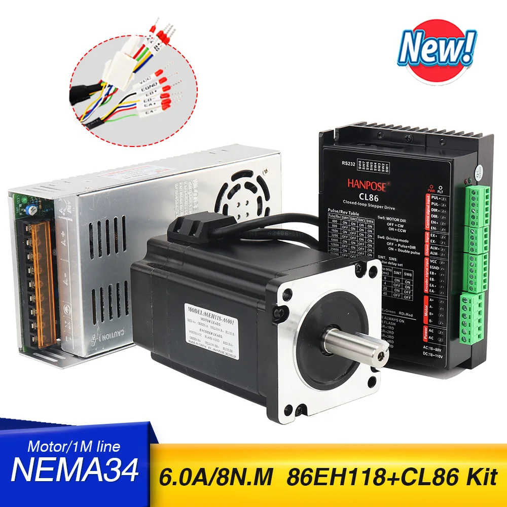 NEMA34 cnc stepper motor kit Closed Loop 86EH118A6001+ CL86 Driver with ...