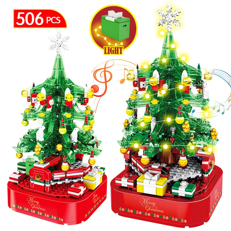 Friends City Christmas Tree Rotating Music Box Building Blocks Santa ...
