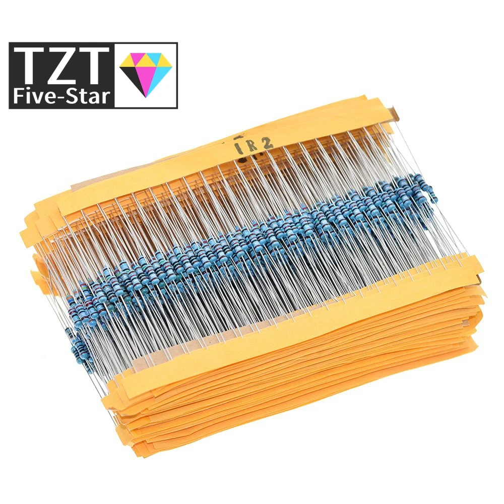 Tzt 100pcs 1/4w 1r~22m 1% Metal Film Resistor 100r 220r 1k 1.5k 2.2k 4.7k 10k 22k 47k 100k 100 ...