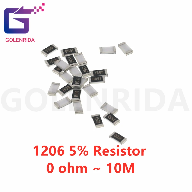 Resistencia 100 SMD 1206, resistencia 0R ~ 10M, 1/2W, 0, 1, 10, 5%, 100 ...