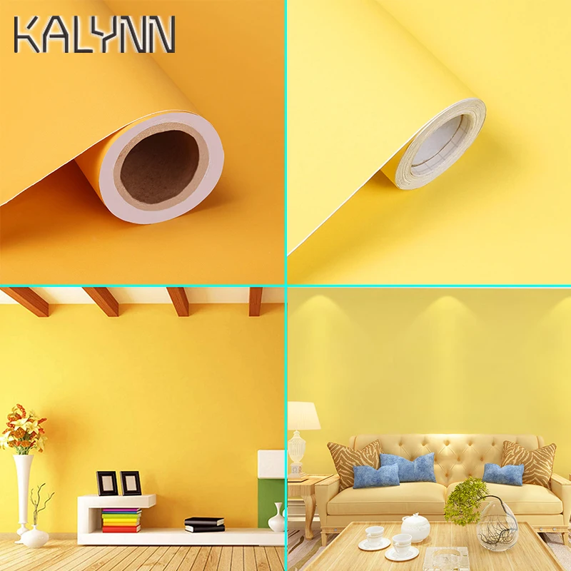 2-Yellow-Matte-Textured-Vinyl-Self-Adhesive-Wallpaper-10m-60cm-Home ...