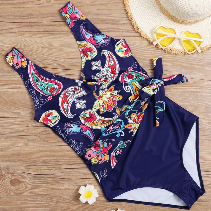 Floral One-piece Large Swimsuits Closed Plus Size Swimwear Push Up ...
