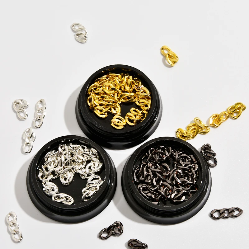 3 knot Nail Metal Chains 4*14mm Silver/Gold/Black Nail Crystal Chains ...
