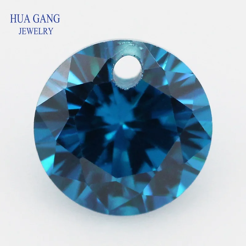Single-Hole-Sea-Blue-Cubic-Zirconia-Round-Shape-CZ-Stone-Brilliant-Cut ...