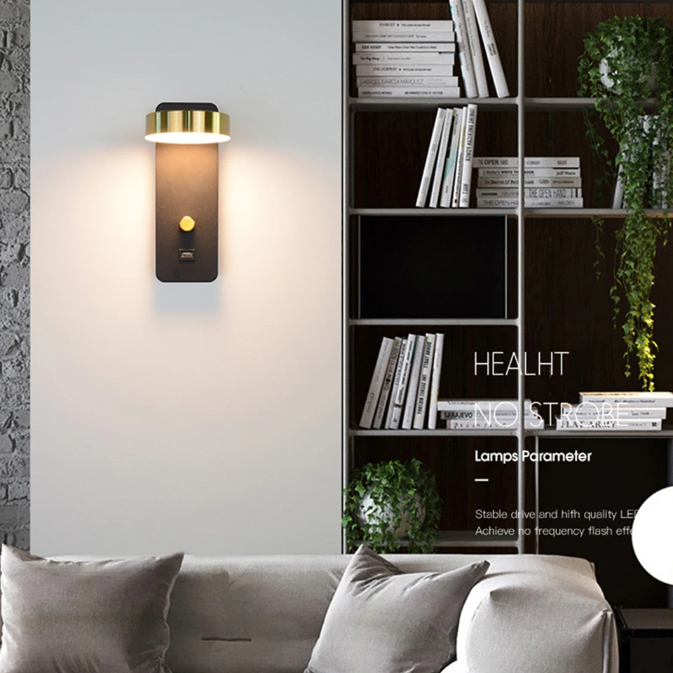 Modern Indoor Lighting USB Charge Wall Lamp 9W White Black Rotary ...