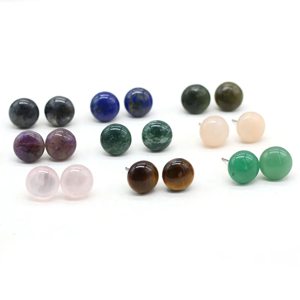 1-Pair-New-Simple-Trendy-Geometric-12mm-Round-Natural-Stone-Stud-Earring-For-Women-Fashion ...