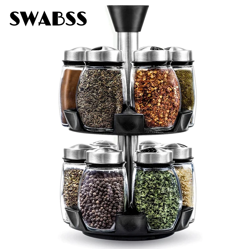 Revolving-Spice-Rack-Organizer-Seasoning-Tool-Glass-Sugar-Bowl-Salt-Jar ...