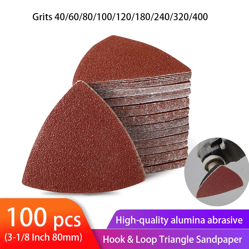 100pcs Triangular Sandpaper Hook & Loop Triangle Sanding Sheets Fit 3-1 ...
