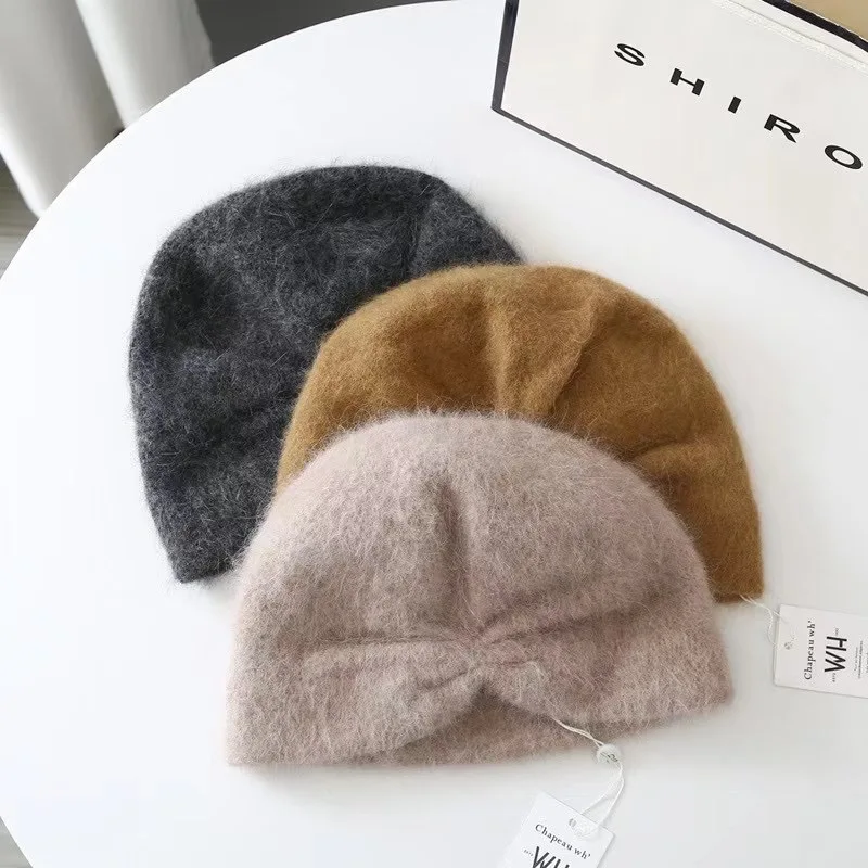 Lulu gorro de Angora suave con lazo para el pelo de conejo para mujer ...