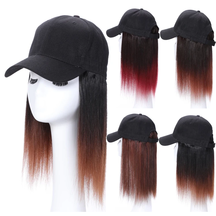 hat wig human hair bobo wig head with baseball hat short straight human ...