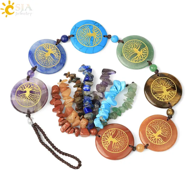CSJA 7 Chakras Car Hanging Decor Tree of Life Round Donuts Spiritual ...