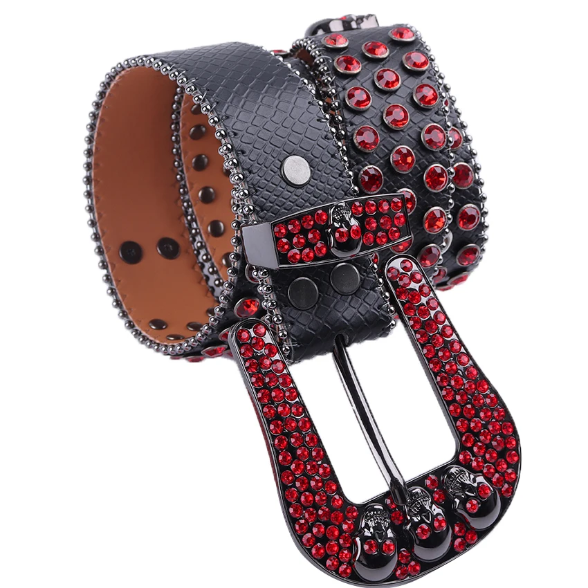 Red Women Belts Skull Rhinestone Cowgirl Belt Male Cowboy Crystal Pin ...
