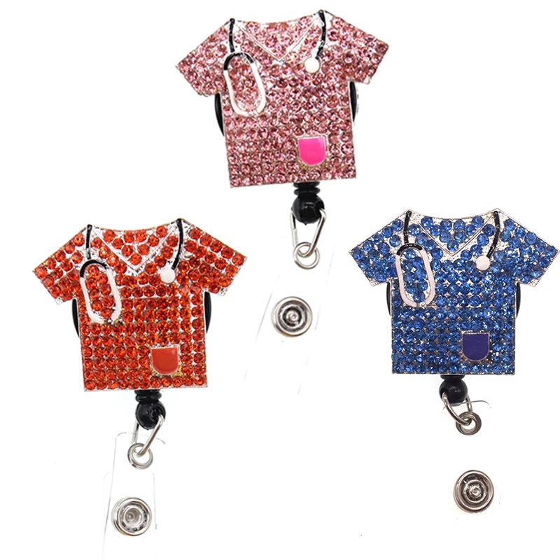 10-pcs-lot-Pink-Blue-and-Orange-Rhinestone-Scrub-Retractable-Badge ...