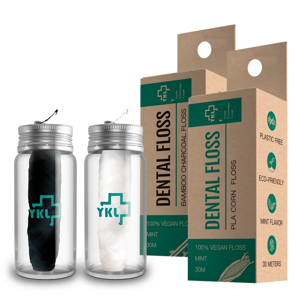 Eco-Friendly Bamboo Dental Floss with Recyclable Bottle Dispenser