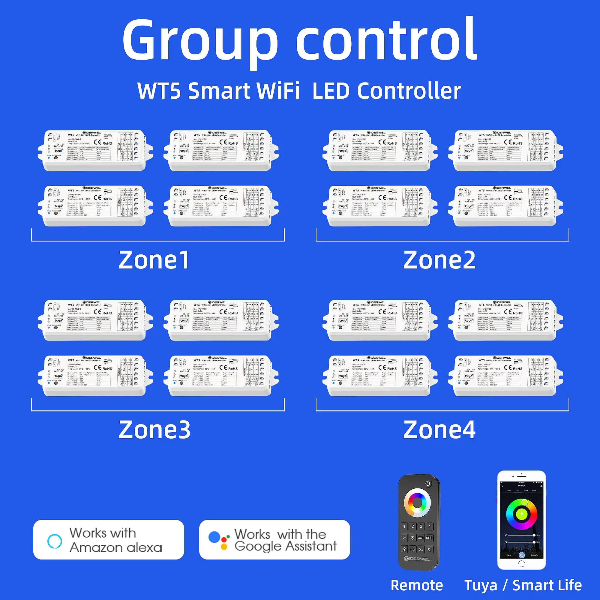 Tuya Smart WiFi LED Controller 12V 24V 5 in 1 Dimmer CCT RGB RGBW RGBWW ...