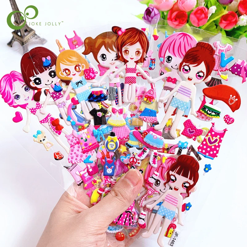 Sticker Cartoon Girl Dress | 3d Stickers Children | 3d Pvc Stickers ...