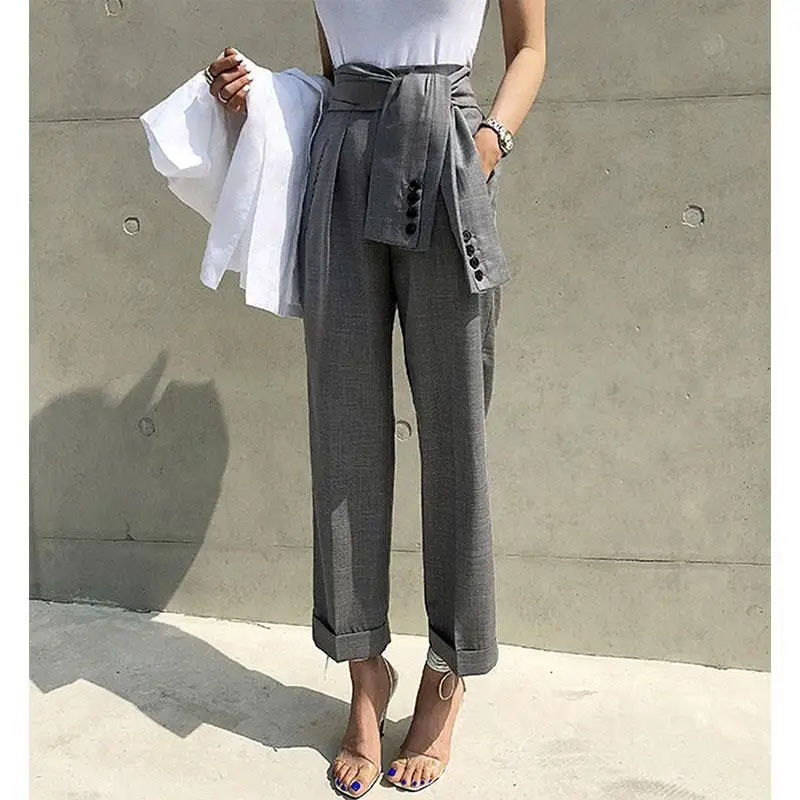2019 Women Solid Color Sashes Casual Pants 2019 Autumn High Waist Loose ...