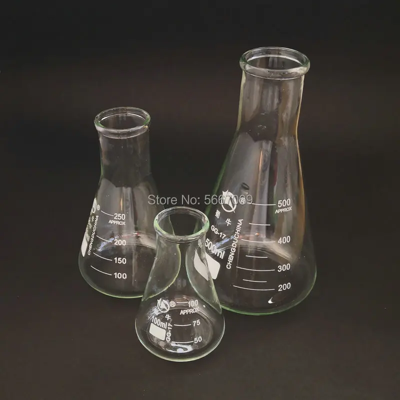 1set (100ml, 250ml, 500ml) Laboratory Borosilicate Glass Flask Wide ...