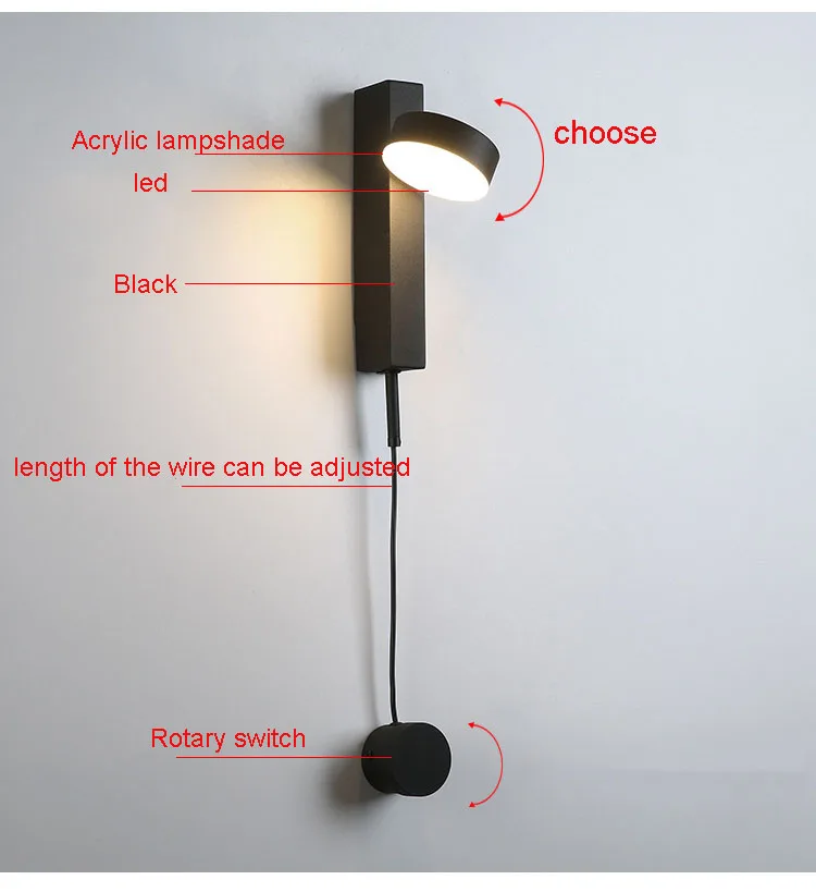 Modern LED Wall Lamps with Rotation Sconce Light for Bedside Living ...