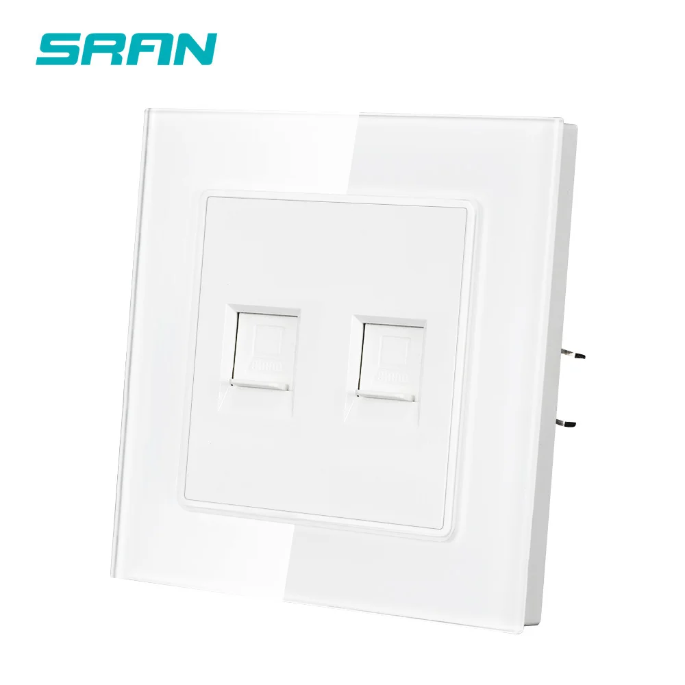 EU dual Rj45 Socket ,White Crystal Tempered Glass Panel 82mm*82mm ...