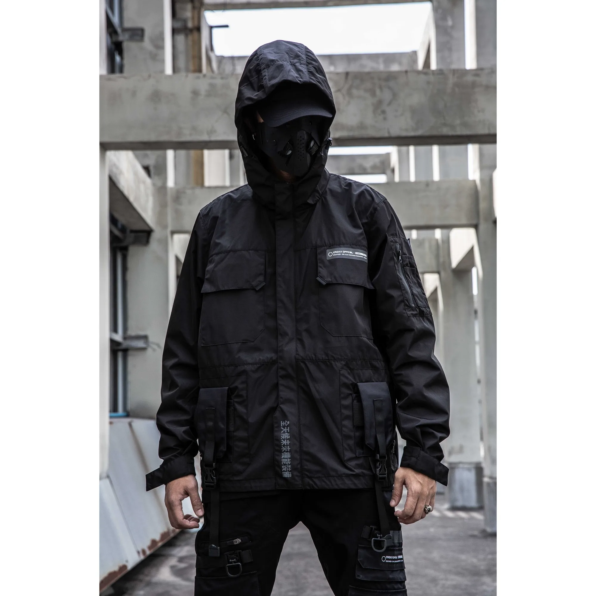 Jacket techwear with side and front pockets and straps darkwear ninja ...