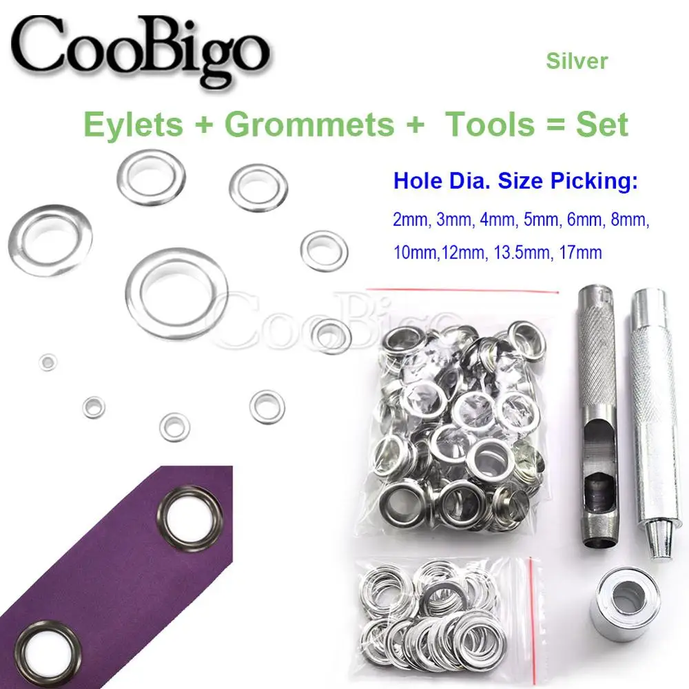 2mm-17mm 100set silver eyelet and Eyelet Punch Die Tool Set for belt ...