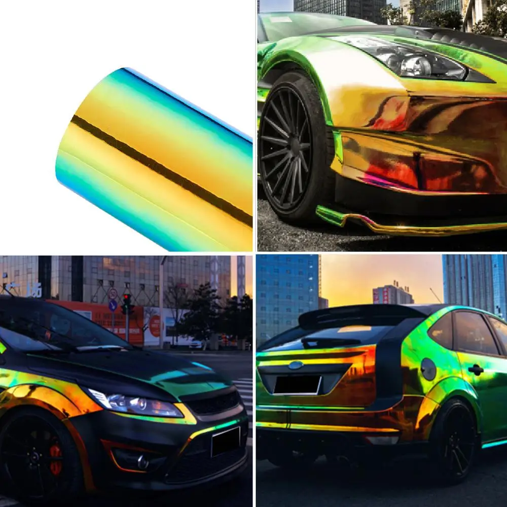 Glossy-Vinyl-Car-Sticker-Wrap-Decals-Metallic-Green-Color-Change-Chrome ...