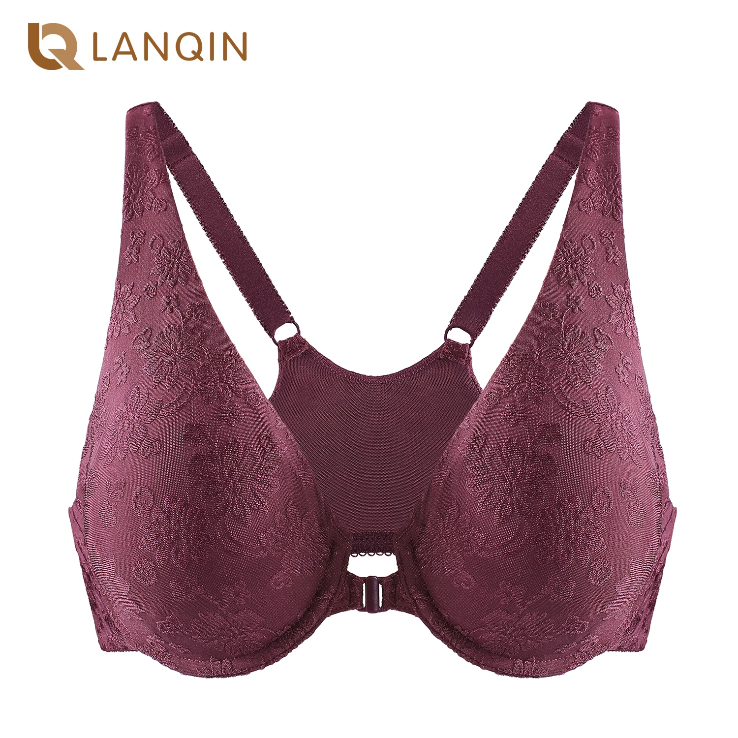 Women's Lace Floral Unlined Front Closure Bra Jacquard Underwire ...