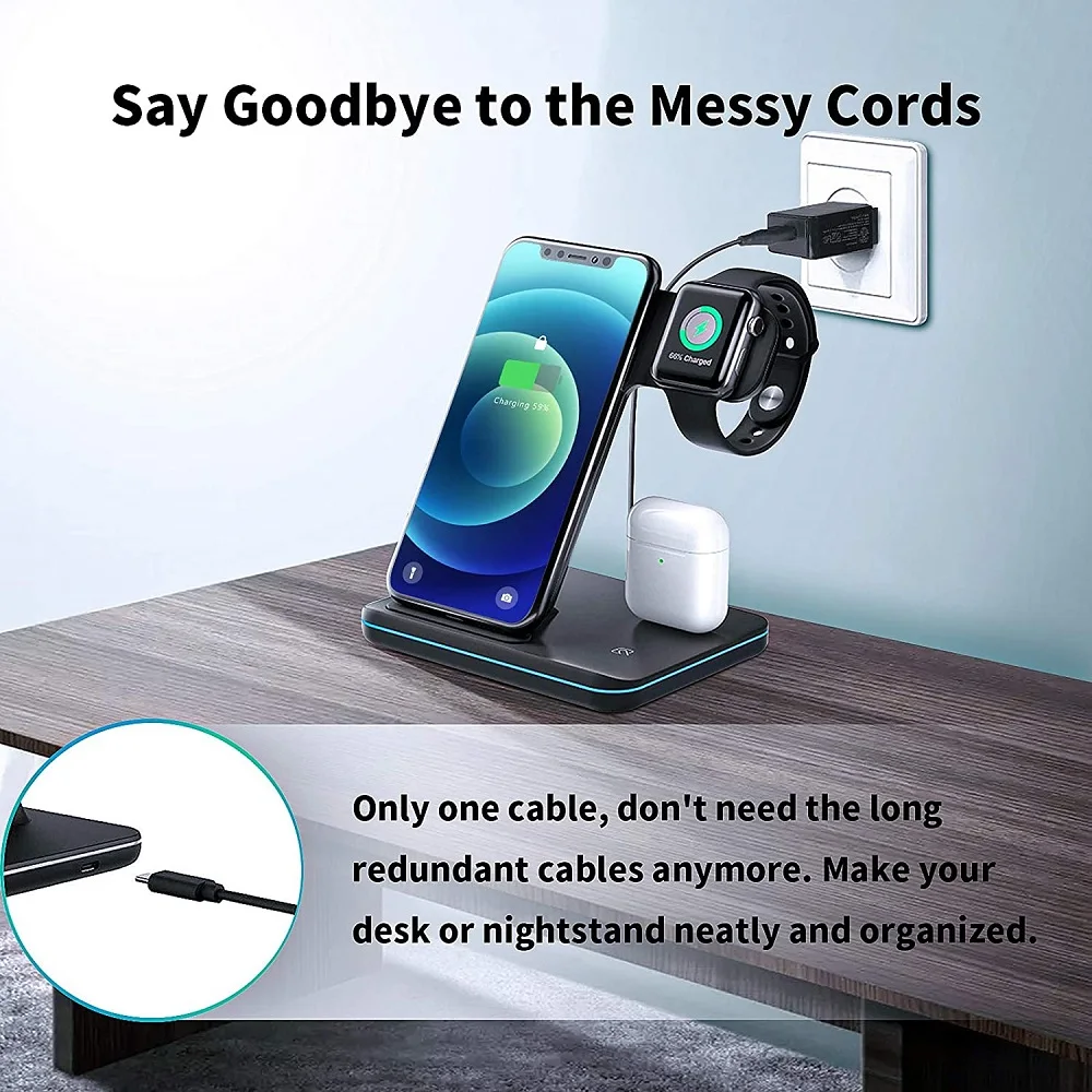 Accessoires Téléphone,Station de charge sans fil Qi 3 en 1 15W, support ...